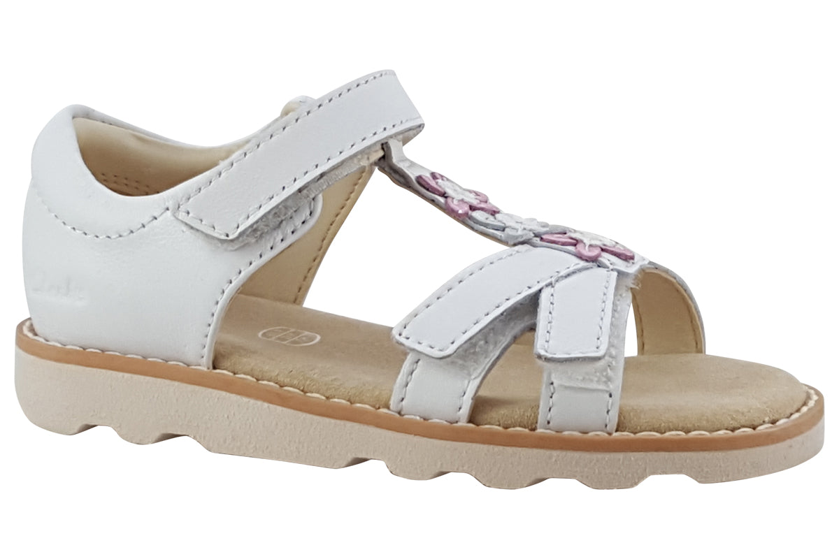 Clarks Crown Flower T White Leather Girls Sandals – McConnell Shoes