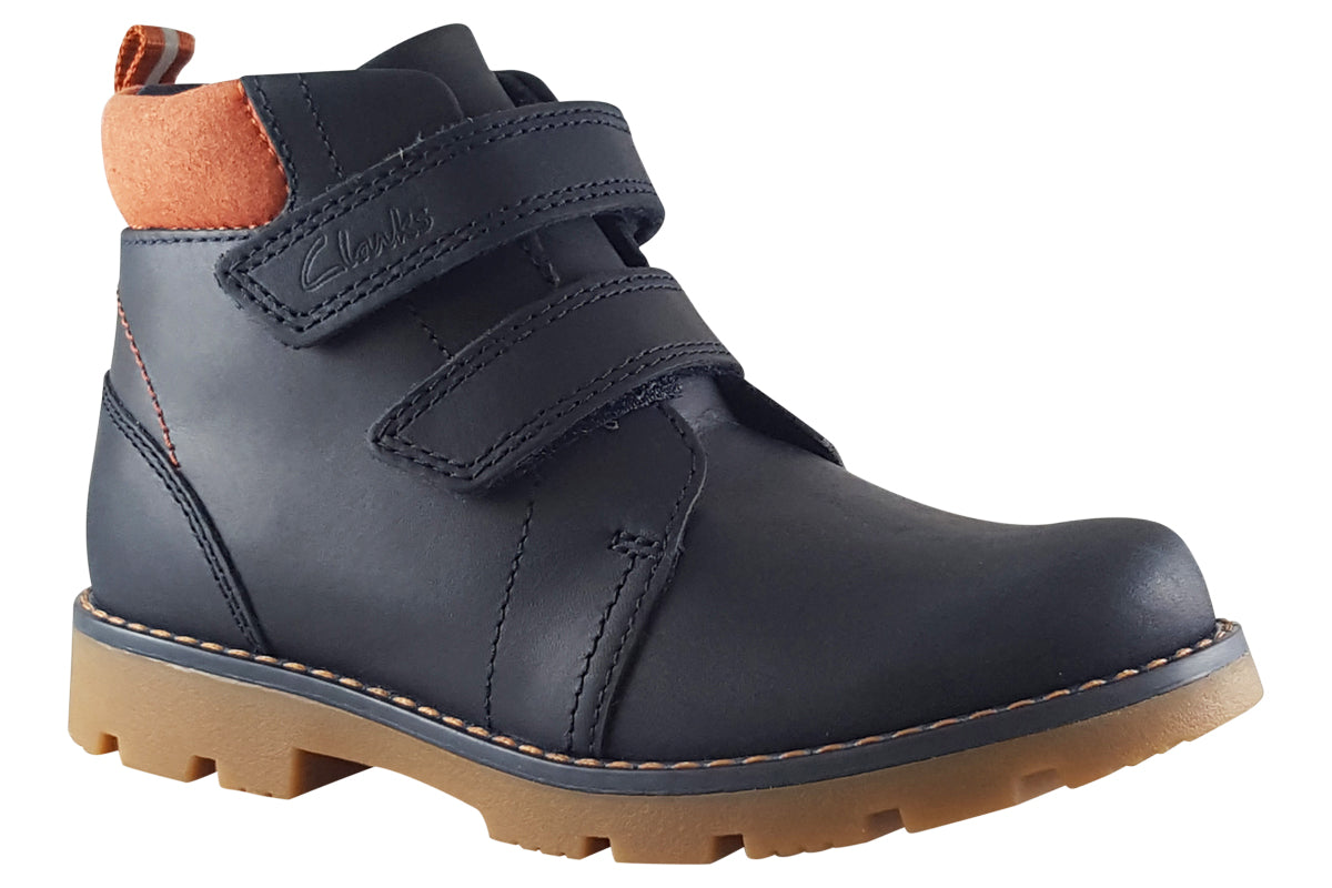 Clarks Heath Strap K Navy Boys Boots – McConnell Shoes